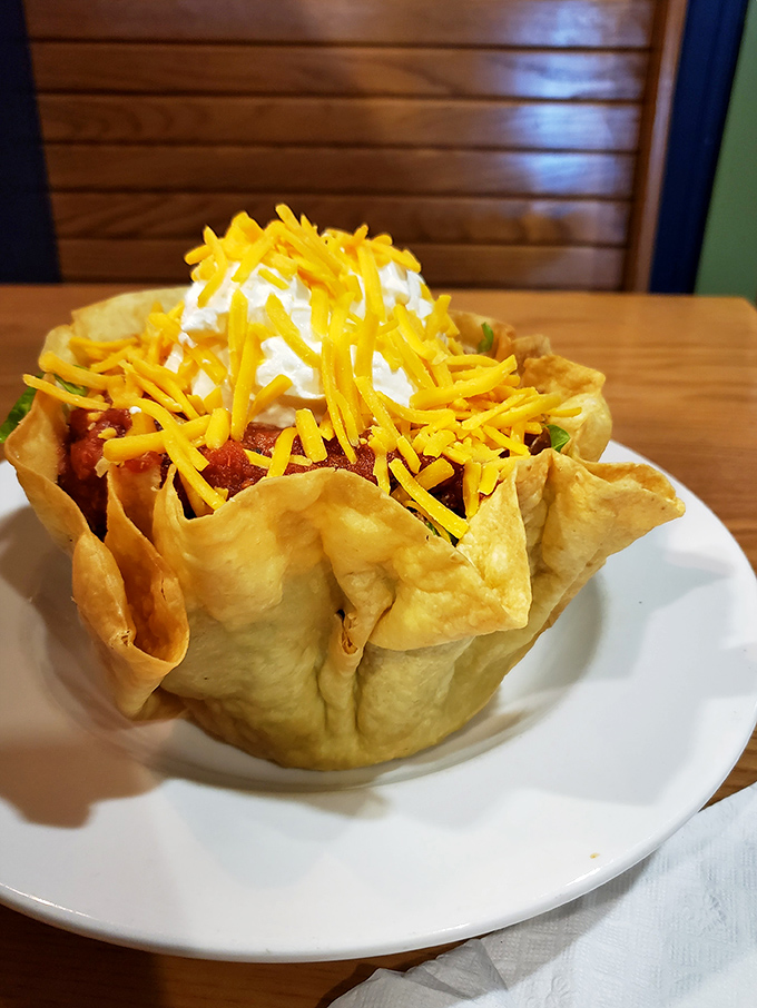 This taco salad bowl proves that sometimes the best vessels are the ones you can eat afterward.