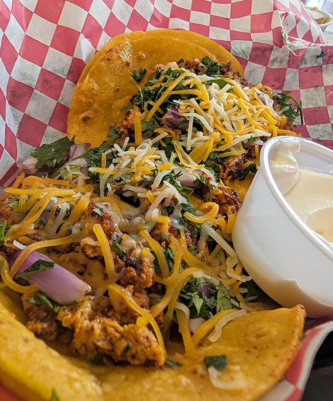 Tacos that bridge the gap between comfort food and fiesta. That cheese pull is performing gravity-defying magic tricks.