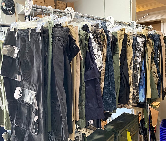 A rainbow of earth tones – because in the wilderness, fashion means having enough pockets to carry everything including the kitchen sink.