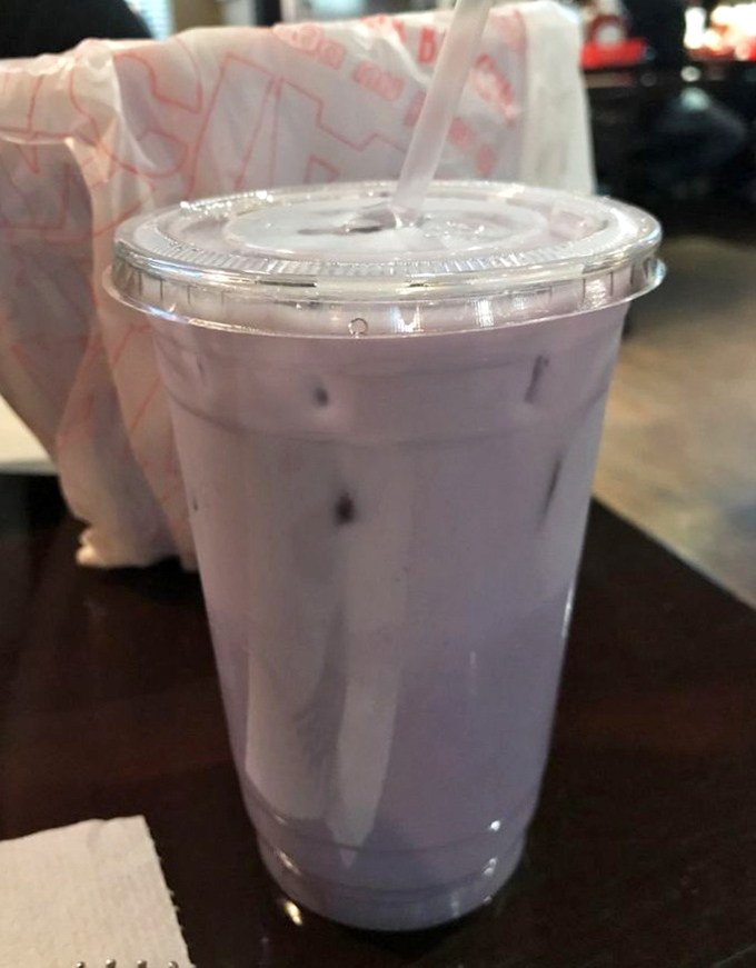 This taro milk tea isn't just a drink&mdash;it's the perfect cool-down companion when your taste buds have been doing the spice dance.