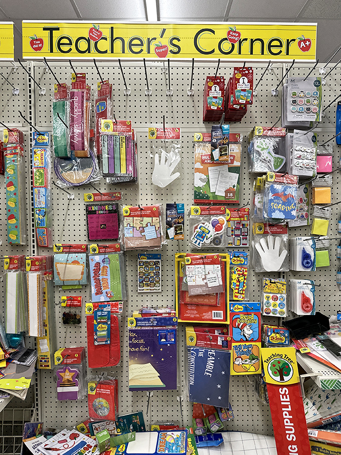 The Teacher's Corner stands as a heartwarming testament to educators everywhere who deserve platinum expense accounts but make magic with pegboard treasures instead.