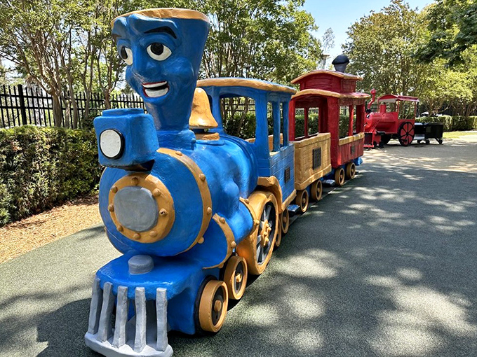 "I think I can, I think I can" comes to life with this cheerful blue locomotive. Childhood transportation at its most optimistic! 