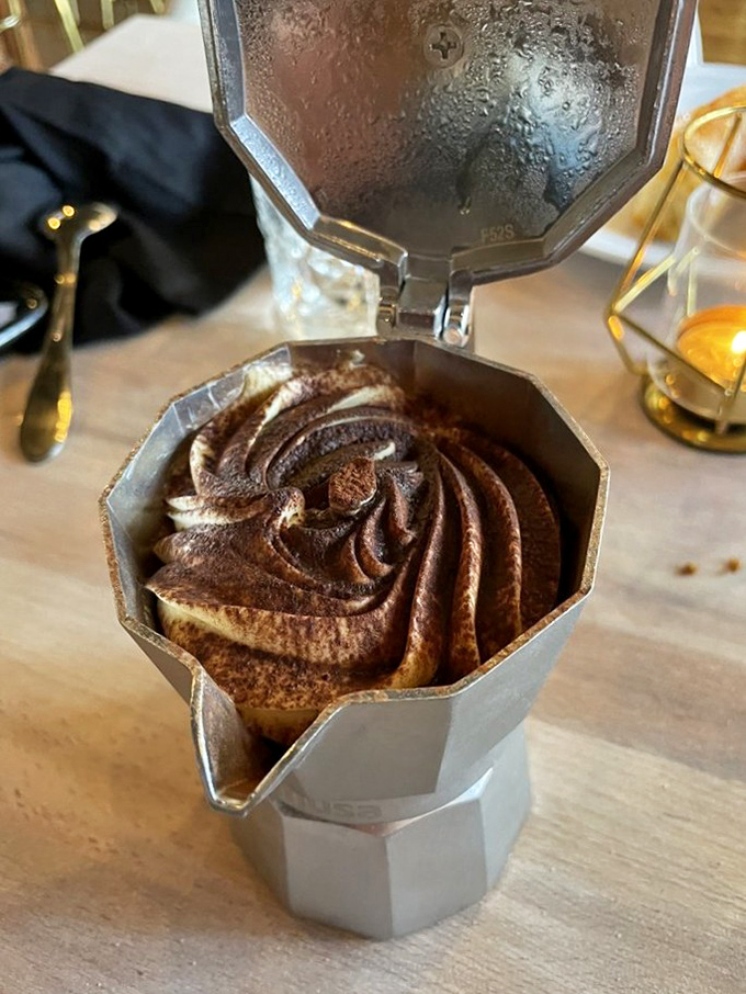 Not your college roommate's tiramisu. This sophisticated Italian classic arrives in a moka pot, delivering espresso flavor in every heavenly bite.