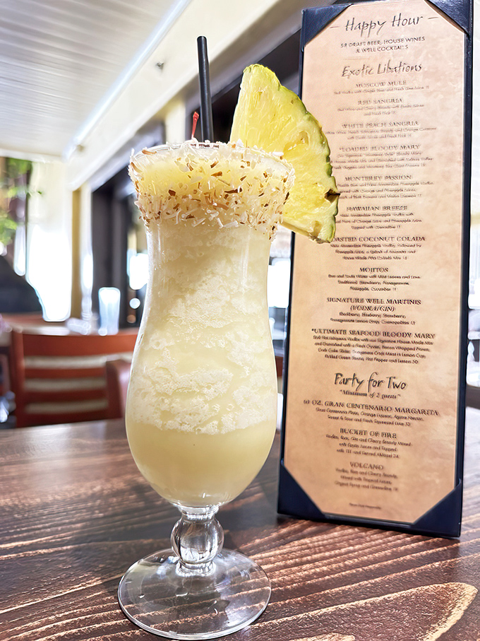 A tropical vacation in a glass, this Toasted Coconut Colada makes you wonder if adding umbrellas to all drinks would improve everyday life.