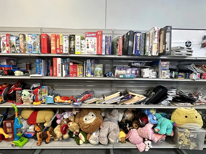 Board games, stuffed animals, and childhood memories waiting to be rediscovered &ndash; nostalgia priced by the pound and stacked with care. 