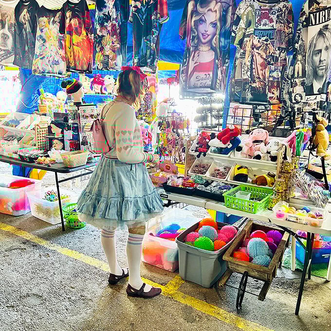 Craft supplies and character shirts create a wonderland where creativity meets pop culture perfectly.