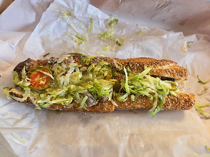 This hoagie is architectural perfection&mdash;a cathedral of lettuce, tomato, and thinly sliced meat. The shredded lettuce adds that essential texture that ties everything together.