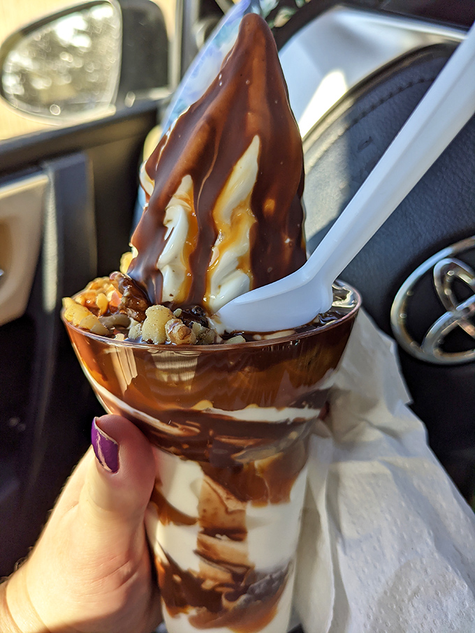 Layer upon layer of chocolate, caramel, and vanilla creating a parfait so pretty it belongs in a museum. A delicious, melty museum.