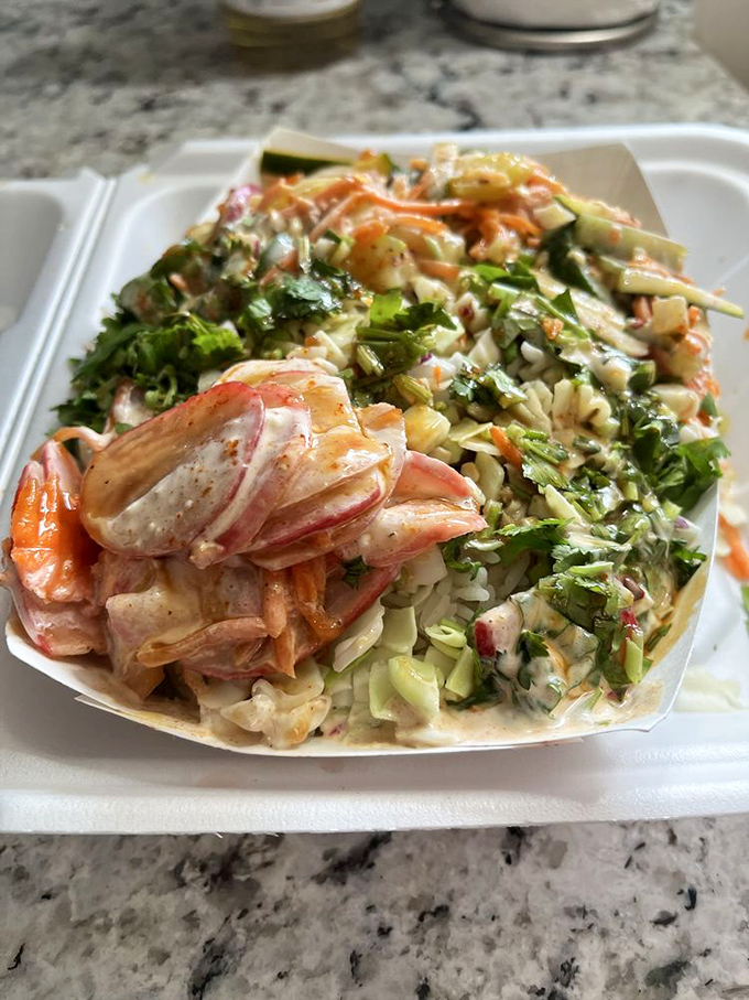 Even vegetarians get the royal treatment with this vibrant bowl of fresh veggies and slaw that proves BBQ joints can do more than just meat.