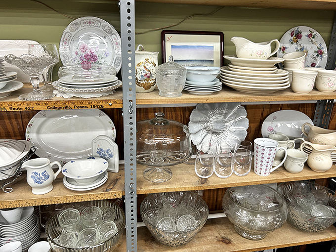 Grandmother's china cabinet comes to life with vintage serving pieces and crystal that survived decades of holiday dinners.