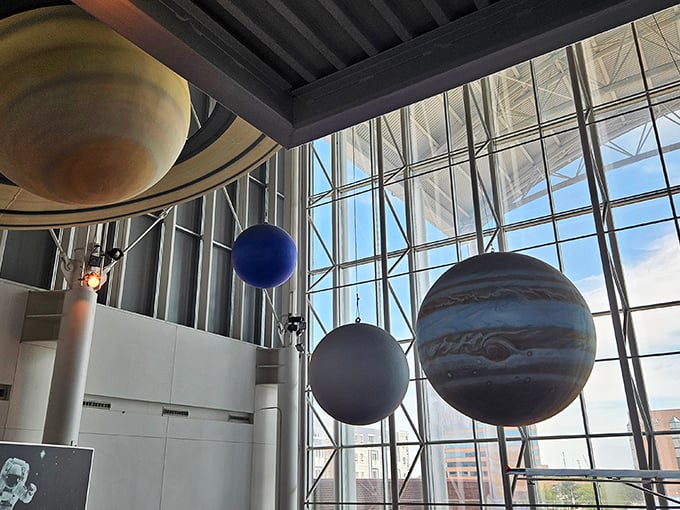 Planets suspended in mid-air at the Virginia Air & Space Science Center&mdash;where else can you literally have Jupiter within arm's reach?