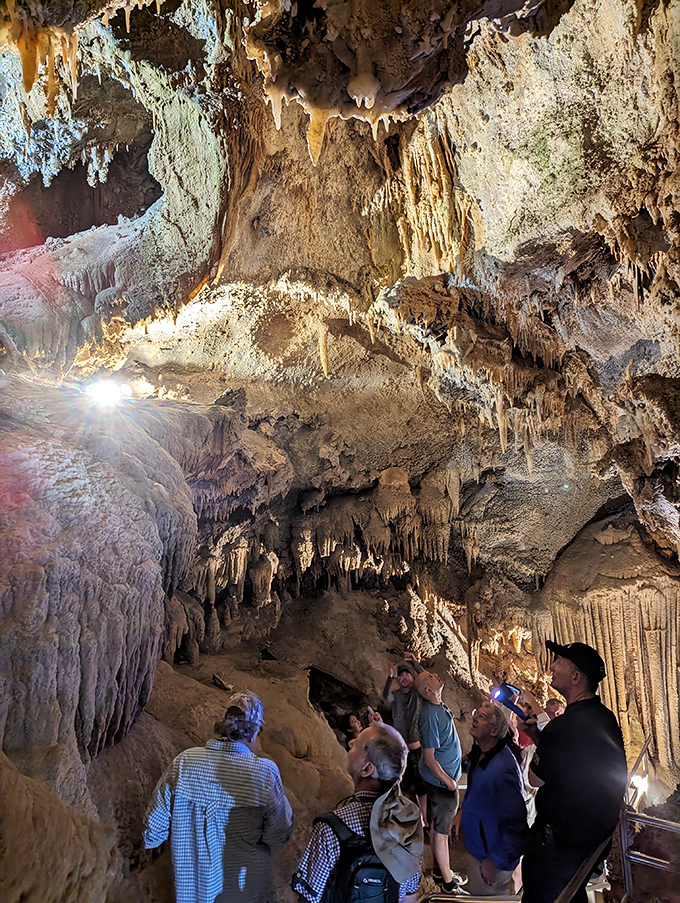 Tour groups gaze upward in collective wonder, experiencing that rare moment when smartphones seem inadequate to capture true magnificence.