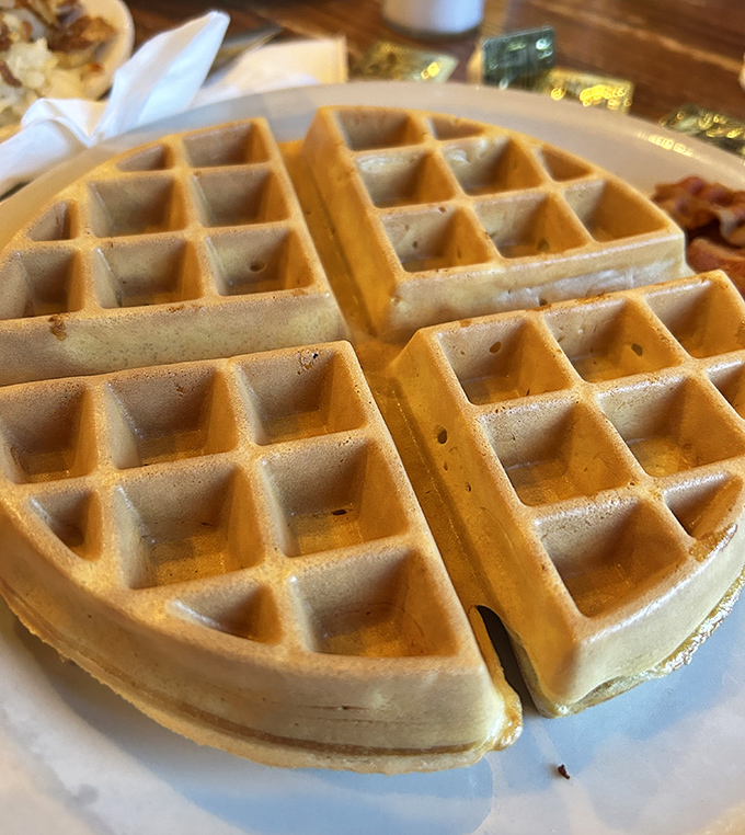 Waffles with architectural integrity that would make Frank Lloyd Wright proud&mdash;perfect grid patterns waiting for syrup to find its level.