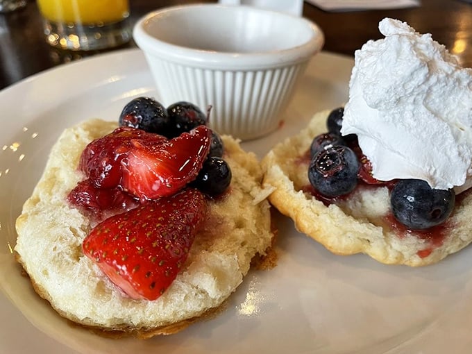 These biscuits topped with berries and cream are what angels eat for breakfast. Southern comfort meets pastry perfection.