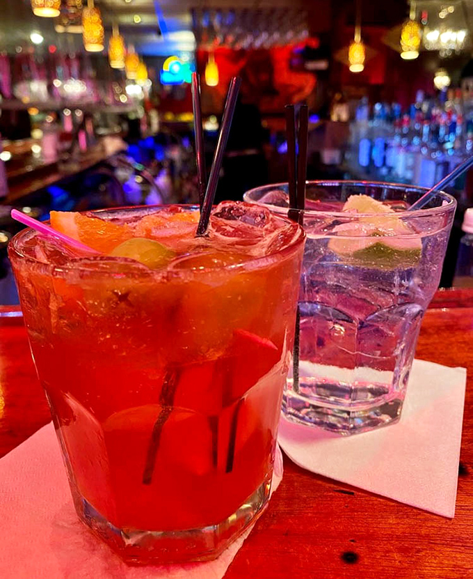 Cocktails that mean business: one the color of Wisconsin sunset, one clear as Lake Michigan. Both guaranteed to make your dinner stories more interesting.