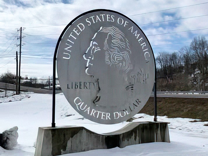 Winter transforms this monument into a frosted coin that would make Jack Frost reach for his wallet.
