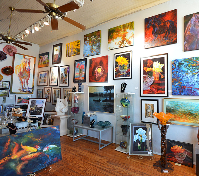 Art galleries are usually quiet affairs, but this explosion of color practically shouts conversations between pieces that clearly have a lot to say.