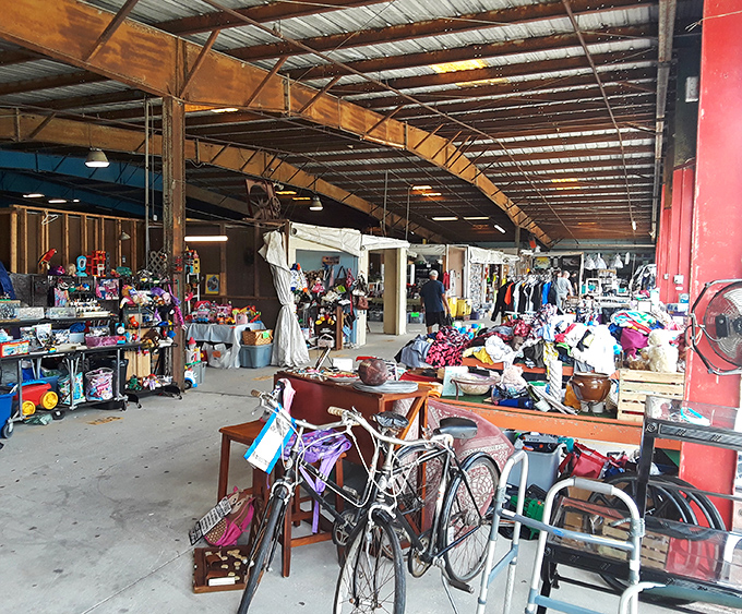 Organized chaos at its finest&mdash;vintage bicycles, furniture, and the random treasures that make flea markets the ultimate "I didn't know I needed that" experience. 