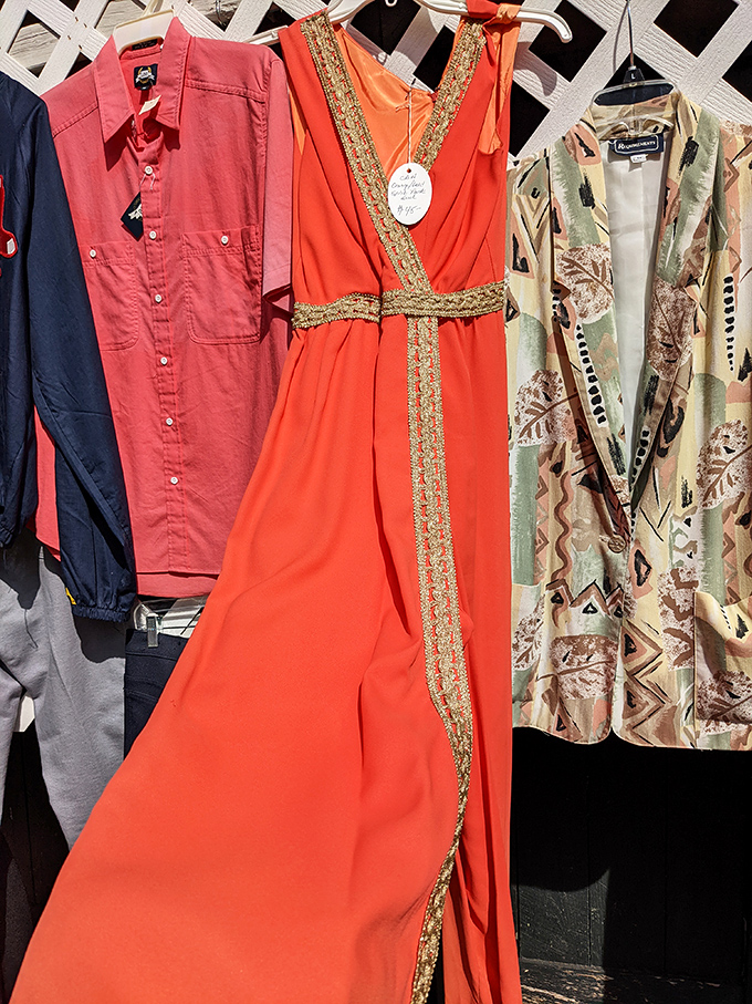 Fashion time machine alert! That coral dress isn't just vintage&mdash;it's waiting for its second chance to be the belle of someone's retro ball. 