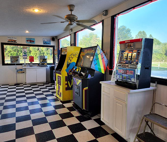 The arcade corner &ndash; where intermission transforms into a quick Pac-Man battle or pinball showdown before the second feature begins.