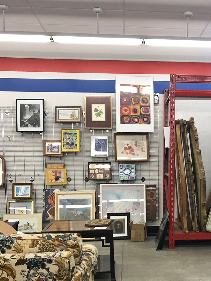 The art wall: where someone's garage sale castoff becomes your living room's conversation piece. That abstract painting? It's either priceless or worthless—you decide!