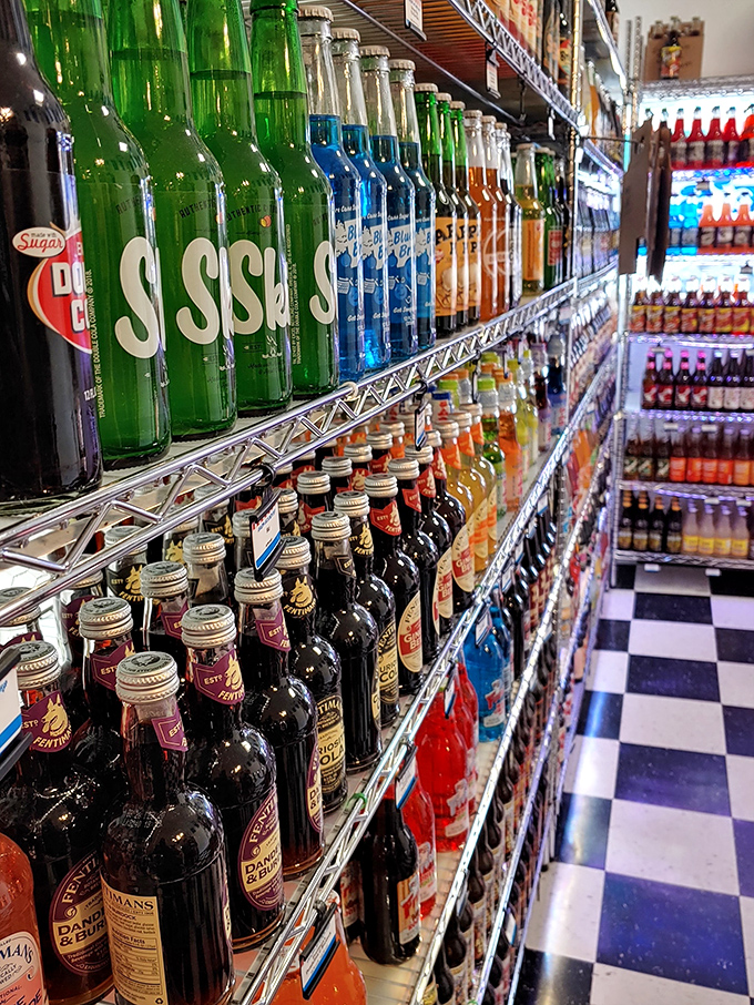 The vintage soda collection rivals any wine cellar, though sommeliers rarely recommend pairing a fine root beer with gummy worms.