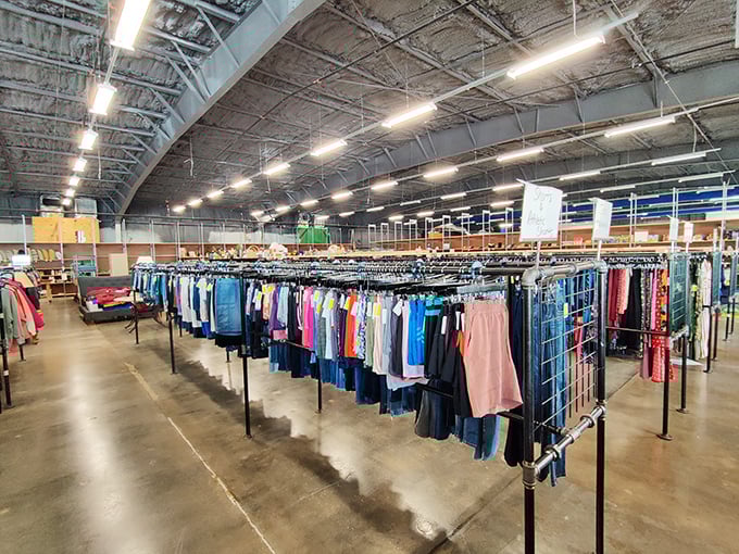 A rainbow of clothing possibilities stretches to the horizon, organized so meticulously it would make Marie Kondo weep with joy.