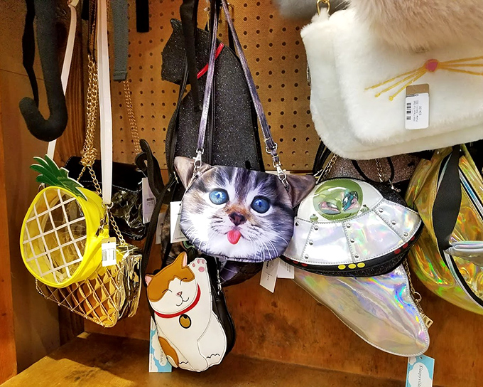 Quirky bags and accessories line up like loyal companions waiting to join your next adventure.
