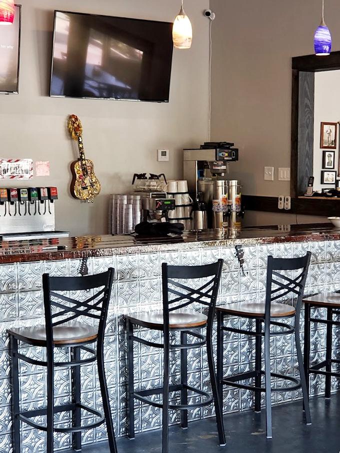 The bar's textured front catches the eye while the decorative guitar hints at Memphis's musical soul. Pull up a stool and stay awhile.