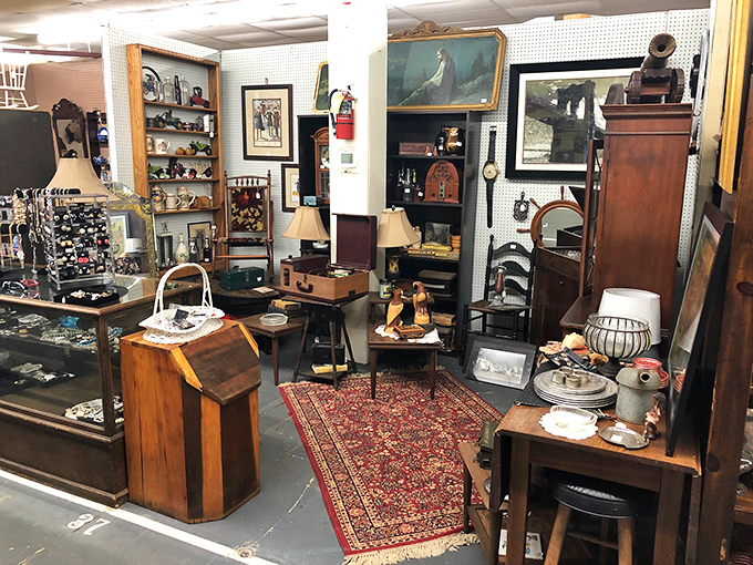 This isn't just a vendor booth—it's a time portal where that Persian rug has probably seen more history than your high school textbook.