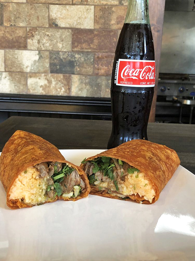 The burrito that demands two hands and your full attention. Rice, meat, and fresh cilantro wrapped in a tortilla that's achieved that perfect golden crisp.