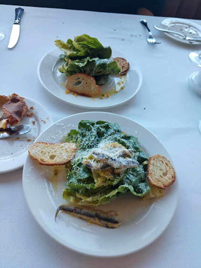 Caesar salad that would make Julius himself weep with joy. The anchovies aren't hiding—they're proudly saying "Yes, this is how it should be done."
