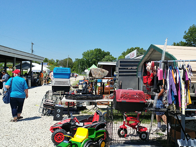Treasures arranged with beautiful chaos. The flea market's version of "we don't know where to put this, but someone will want it."