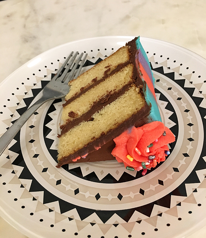 Layer cake that looks like it should be in a museum of modern art &ndash; except museums don't let you devour the exhibits with such gleeful abandon.