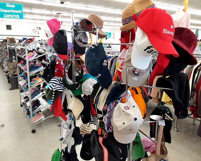 Hat heaven! A spinning carousel of caps tells stories of vacations taken, teams supported, and fashion statements both bold and questionable.