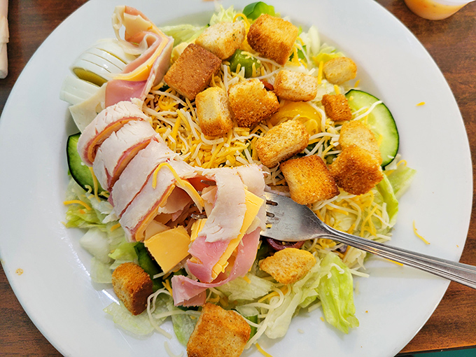 This chef's salad isn't trying to be trendy&mdash;it's the reliable friend who shows up with ham, cheese, and perfectly golden croutons when you need them most.