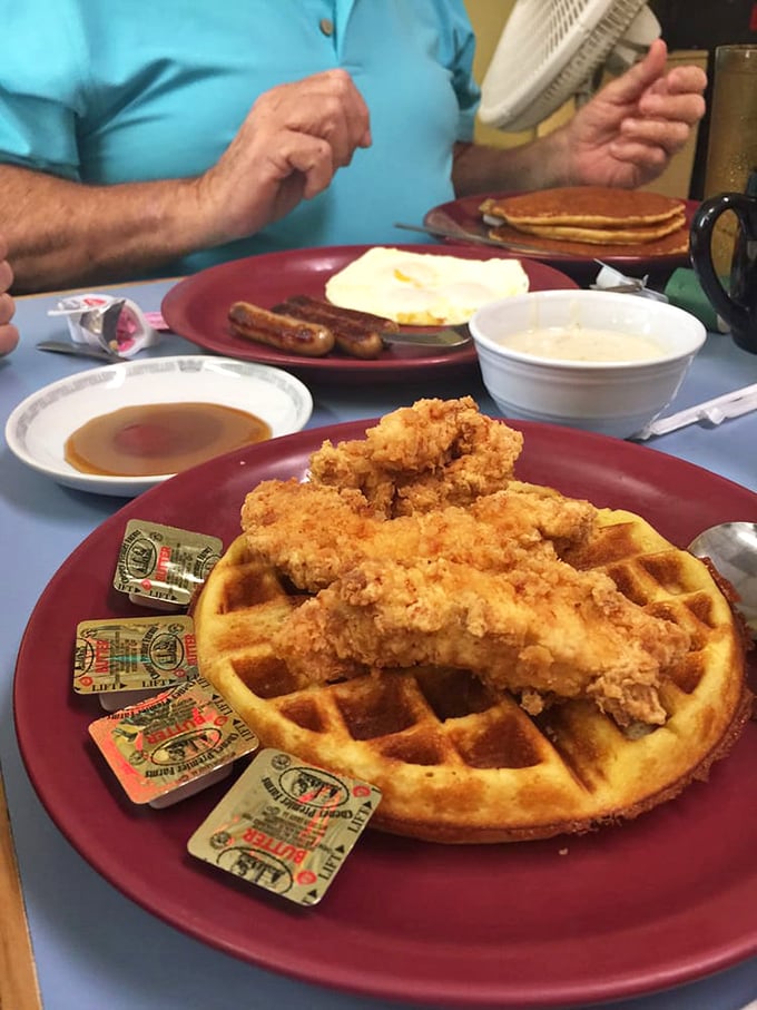 The ultimate Southern love story: crispy golden chicken embracing a tender waffle. Together, they prove that breakfast and lunch were meant to be soulmates.