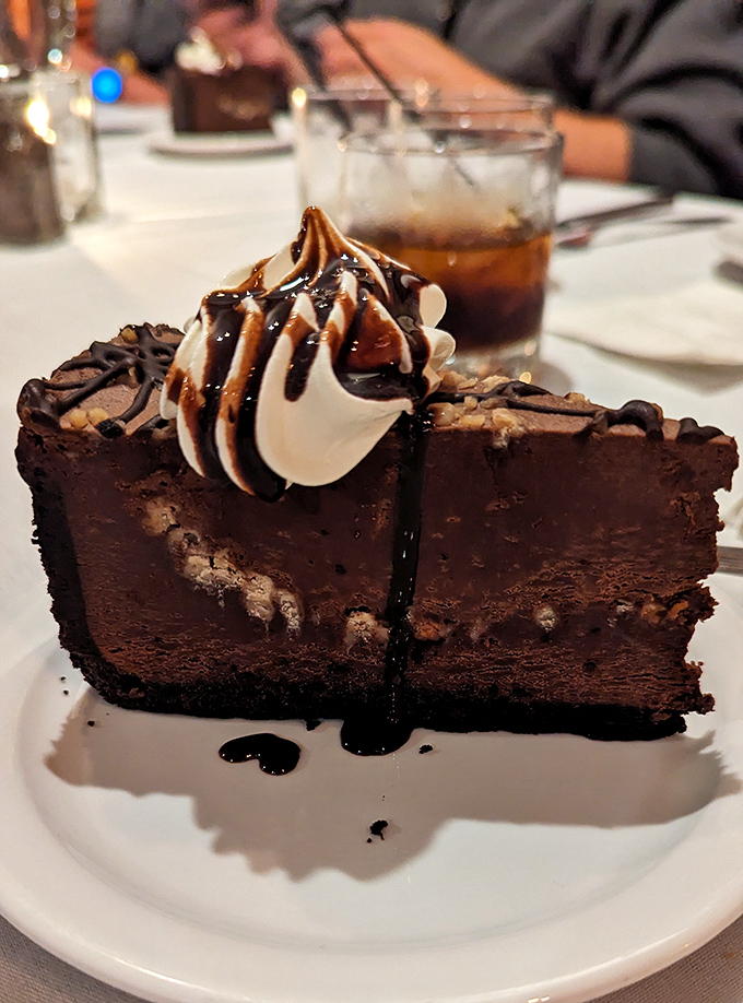 A chocolate cake so decadent it should require a permission slip, topped with a swirl of whipped cream that's basically showing off at this point.