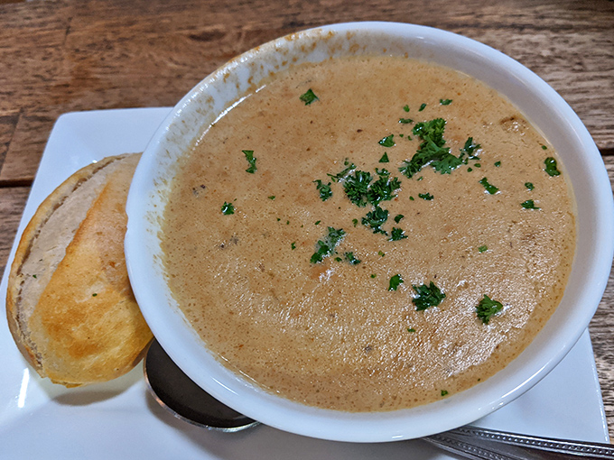 A bowl of creamy soup that whispers, "Cancel your afternoon plans and take a nap after you finish me." Pure comfort in liquid form.