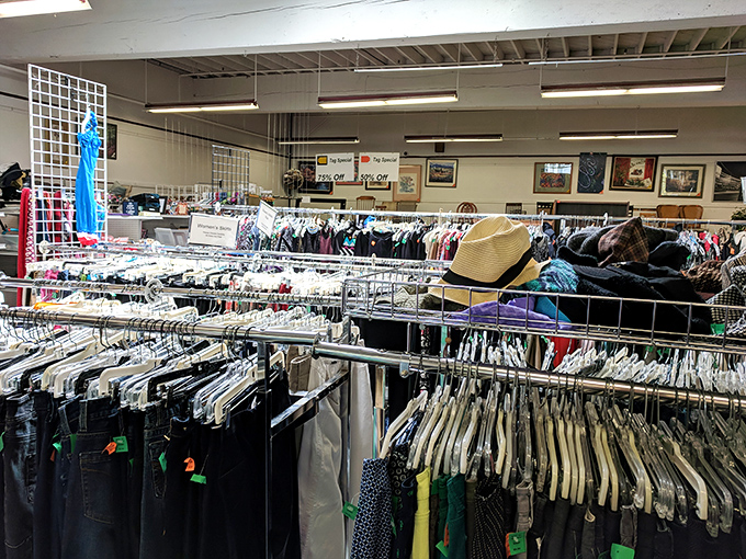 The clothing section stretches toward infinity. Like a department store without the markup or the pushy salespeople.