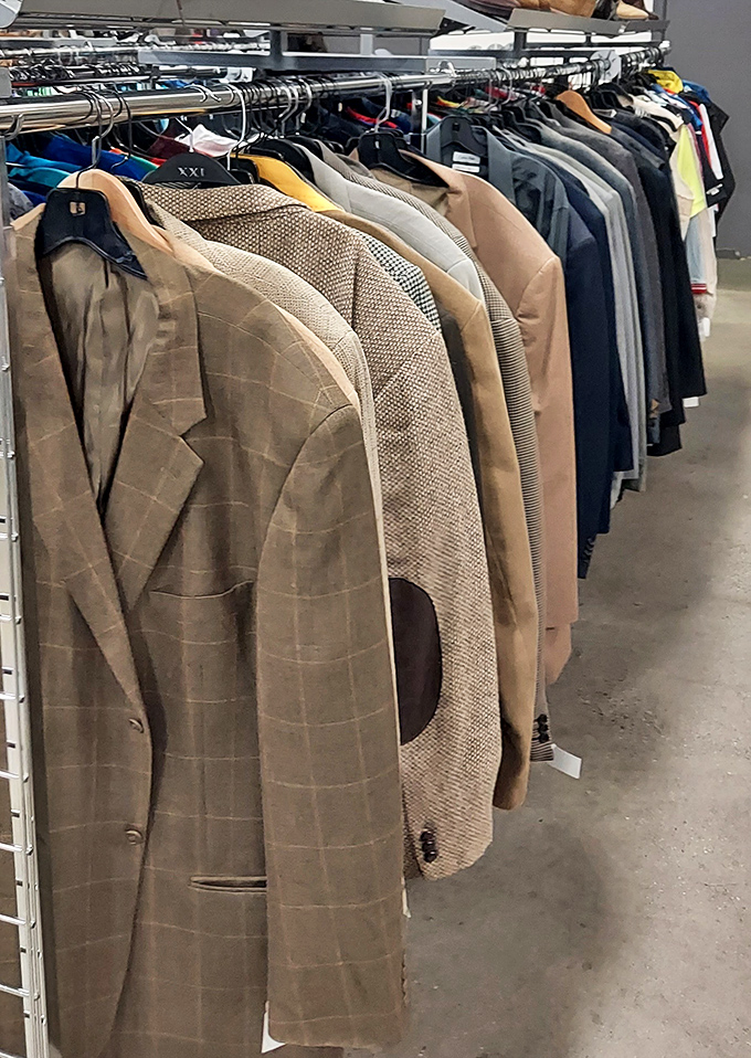 Men's blazers and sport coats stand at attention like well-dressed soldiers, ready to transform a T-shirt and jeans into something interview-worthy.