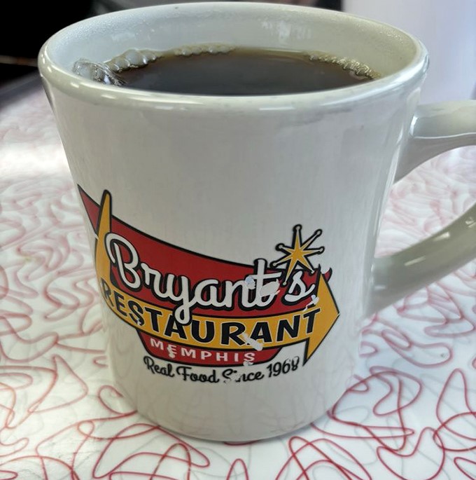 The coffee mug says it all: "Real Food Since 1968." No foam art or fancy beans needed when the coffee's this honest.