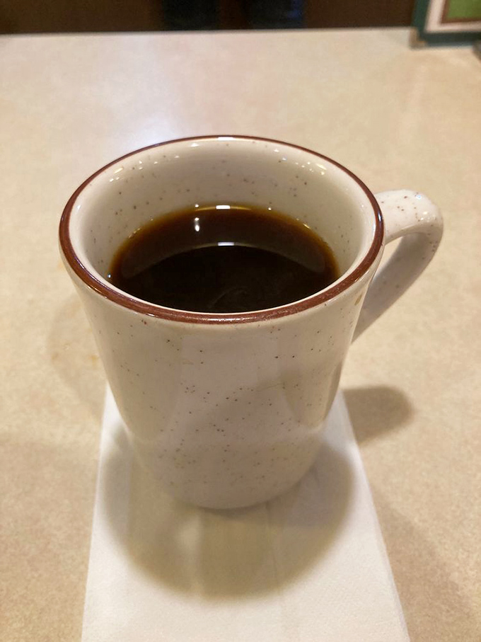 Coffee in a speckled mug&mdash;the universal signal that you're about to experience honest diner brew that won't apologize for its straightforward character.