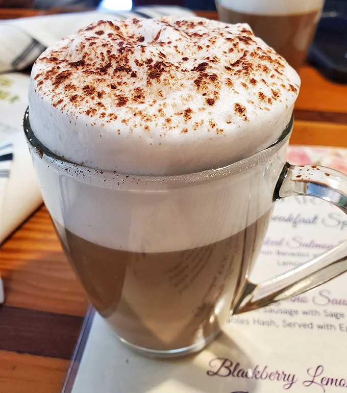 Their cappuccino arrives with foam art so pretty you almost feel guilty disturbing it. Almost. The cinnamon dusting adds that perfect aromatic finish.
