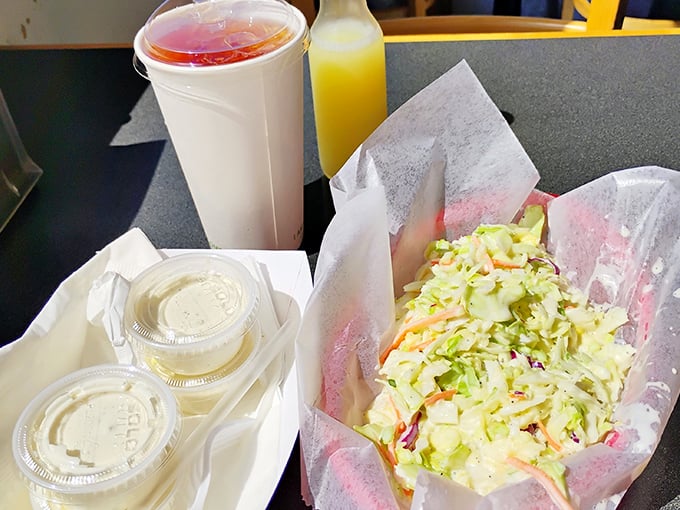 Fresh coleslaw: the unsung hero of any fish basket. Crisp, cool, and ready to cut through all that delicious fried goodness.