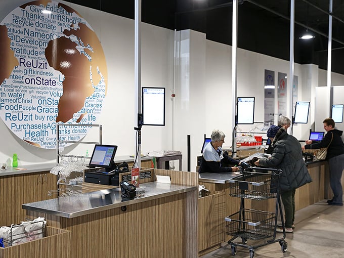 Behind every purchase is a mission &ndash; the globe logo reminds shoppers their bargains help fund worldwide relief efforts.