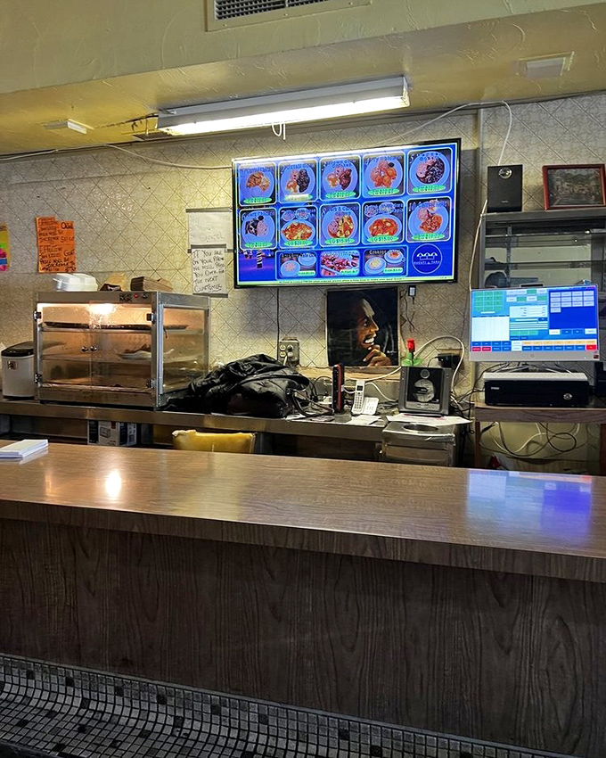 The counter area&mdash;where anticipation builds as you watch your Caribbean feast come together behind the scenes.