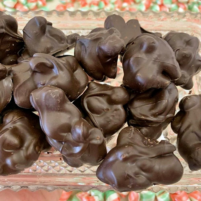 Dark chocolate clusters that prove sometimes the best relationships are between chocolate and nuts.