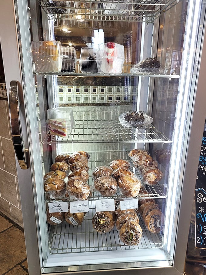 The dessert case&mdash;where willpower goes to die. Those muffins are practically whispering your name from behind the glass.
