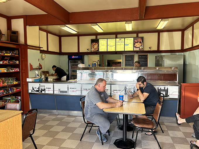 The simple dining area serves its purpose perfectly: providing a place to focus entirely on the food without unnecessary distractions.